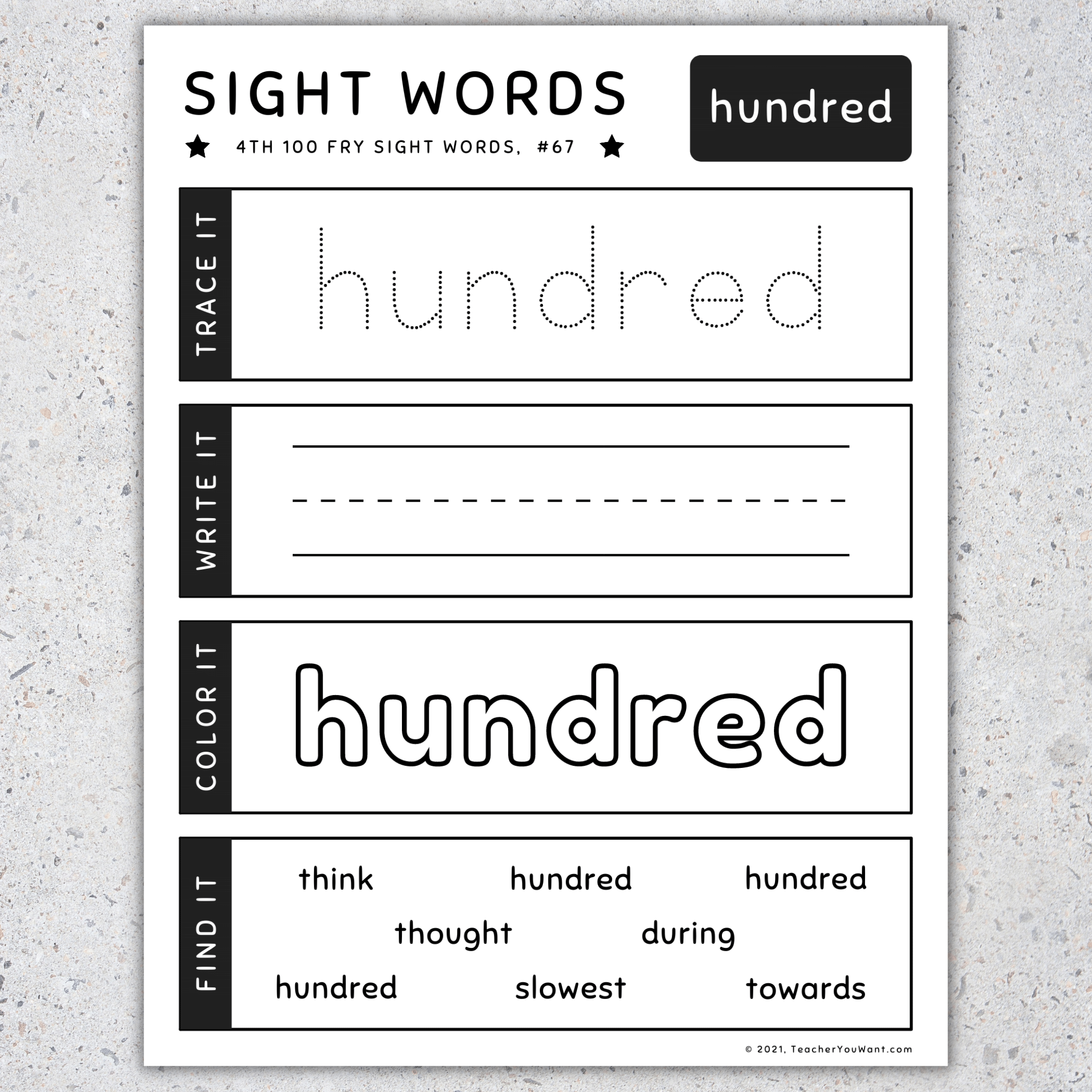 4th 100 Fry Sight Words: Trace, Write, Color, & Find It Worksheets ...