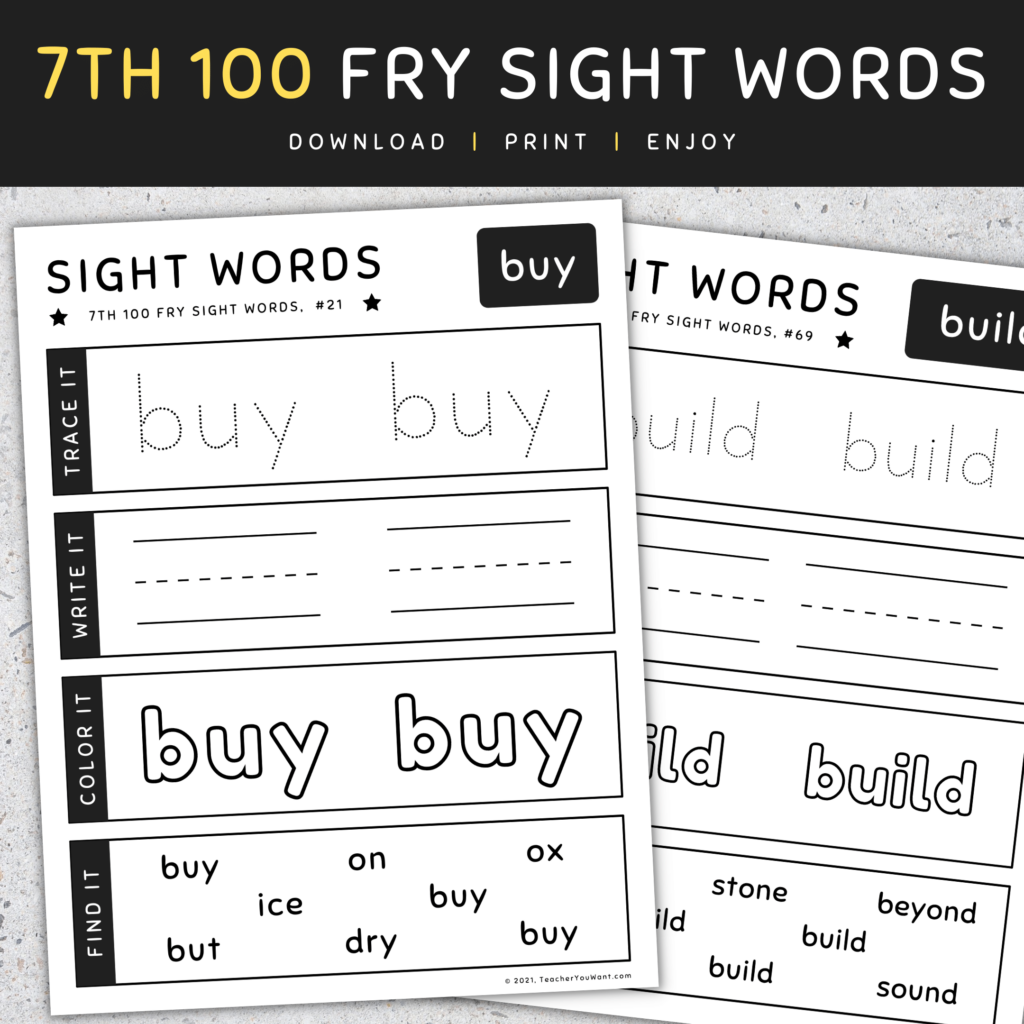 Fry Sight Words: Read, Trace & Write Worksheets, NO PREP, #1-1000, [SET ...