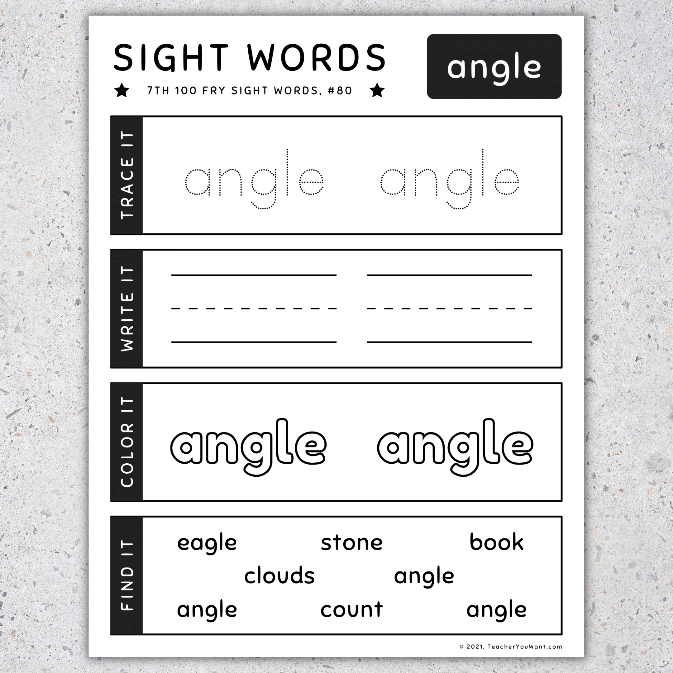 7th 100 Fry Sight Words: Trace, Write, Color, & Find It Worksheets ...