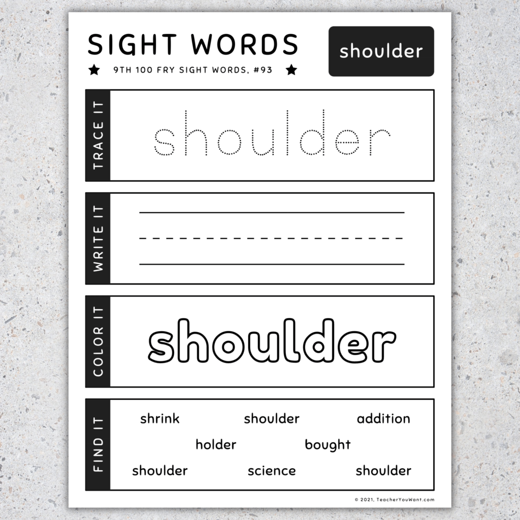 9th 100 Fry Sight Words: Trace, Write, Color, & Find It Worksheets ...