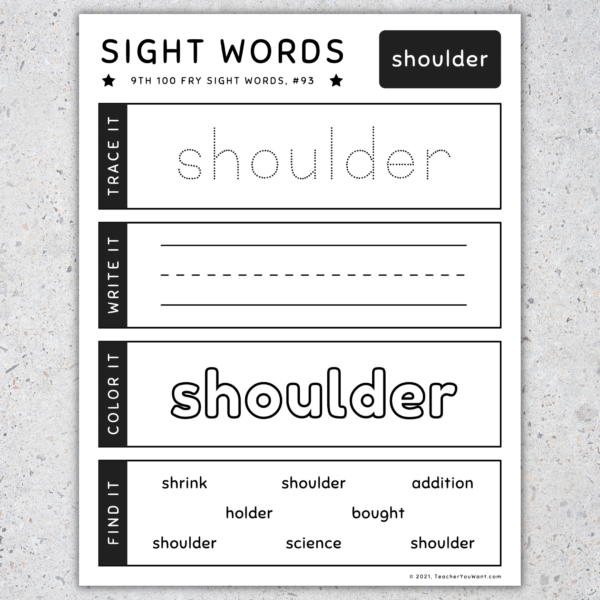 9th 100 Fry Sight Words: Trace, Write, Color, & Find It Worksheets ...