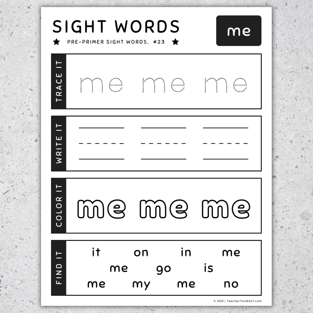 Pre-Primer Sight Words: Trace, Write, Color & Find It Worksheets, [SET ...
