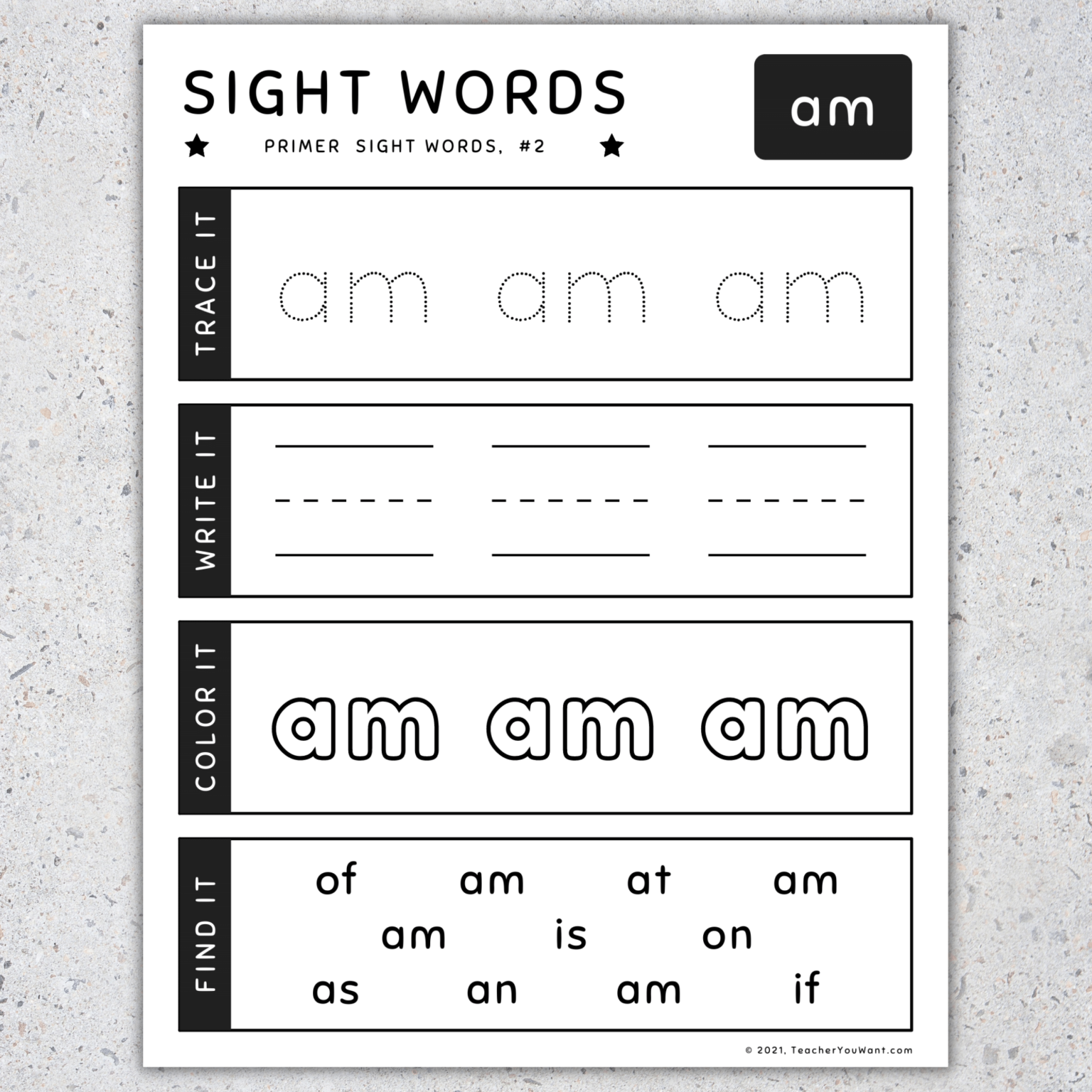 Primer Sight Words: Trace, Write, Color & Find It Worksheets, [SET 5 ...