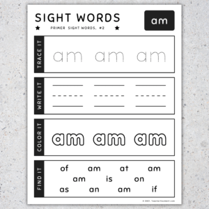 Primer Sight Words: Trace, Write, Color & Find It Worksheets, [SET 5 ...