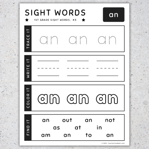 1st Grade Sight Words: Trace, Write, Color, and Find It Worksheets ...