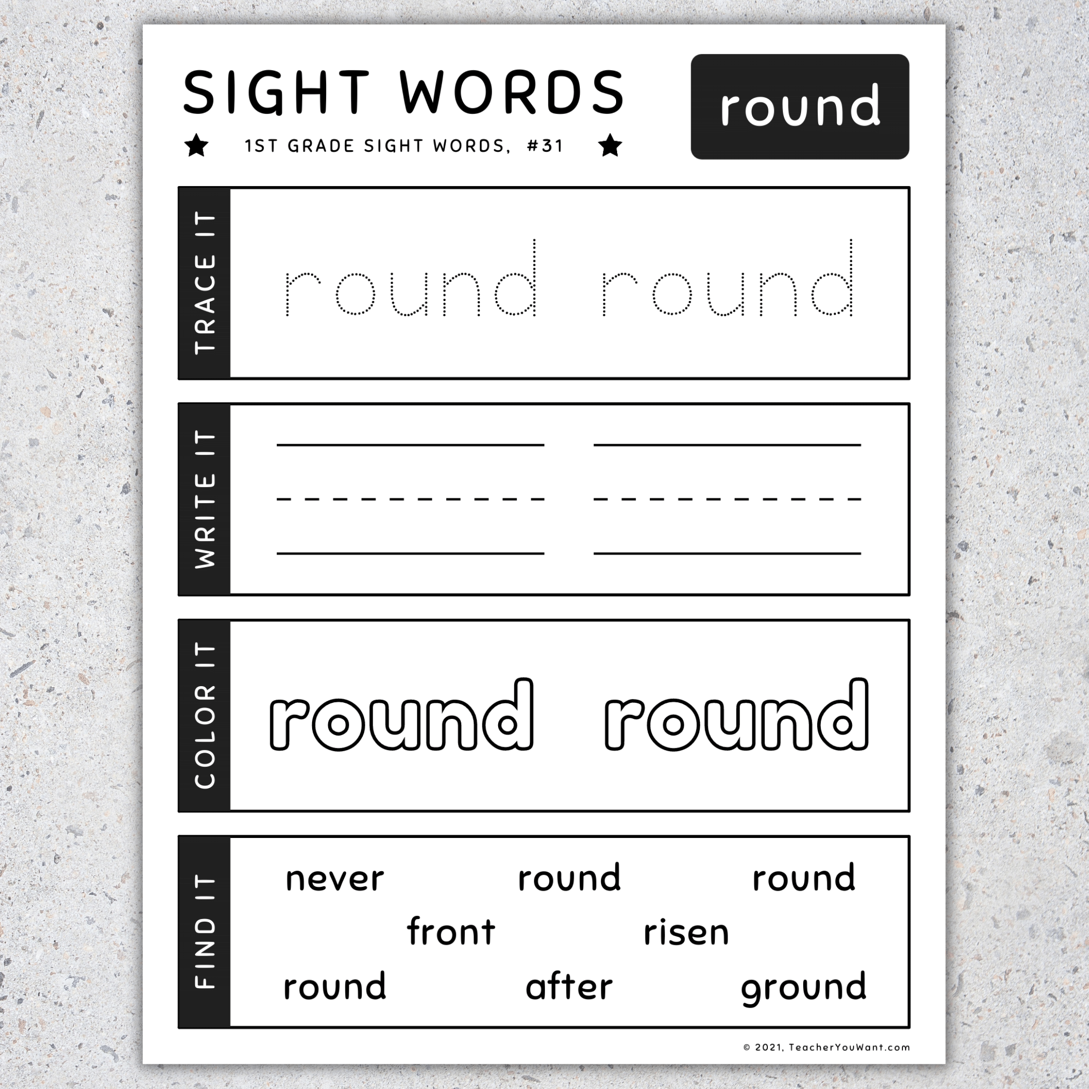 1st Grade Sight Words: Trace, Write, Color, and Find It Worksheets ...