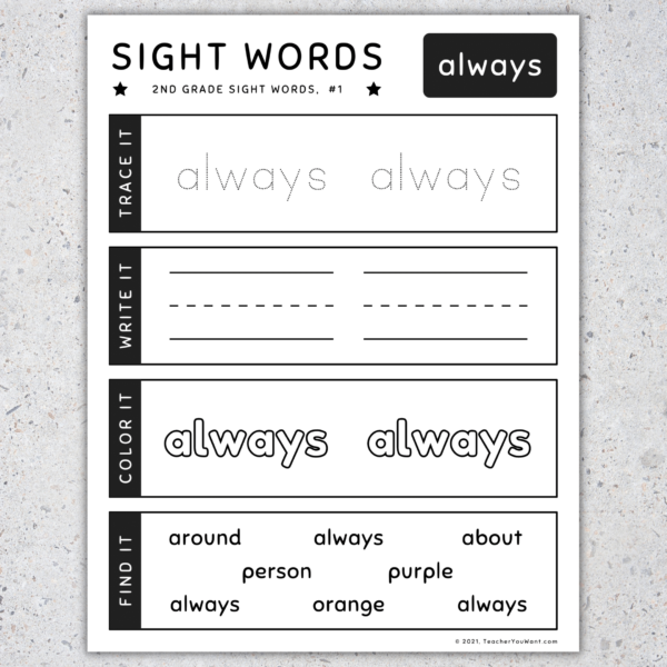2nd Grade Sight Words: Trace, Write, Color, and Find It Worksheets ...