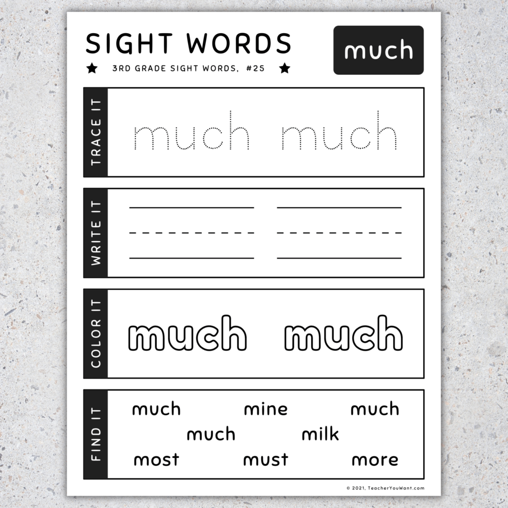 3rd Grade Sight Words: Trace, Write, Color, and Find It Worksheets ...
