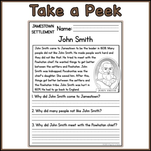 Jamestown Settlement Social Studies Reading Comprehension Passages K-2 ...