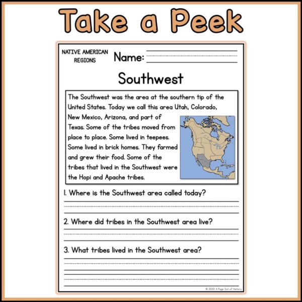 Native American Regions Social Studies Reading Comprehension Passages K ...