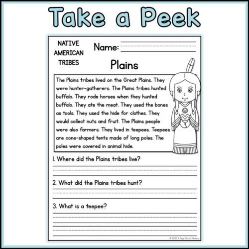 Native American Tribes Social Studies Reading Comprehension Passages K ...