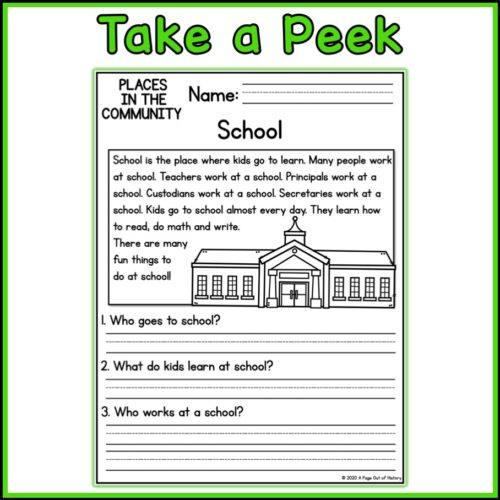 Places in the Community Social Studies Reading Comprehension Passages K ...