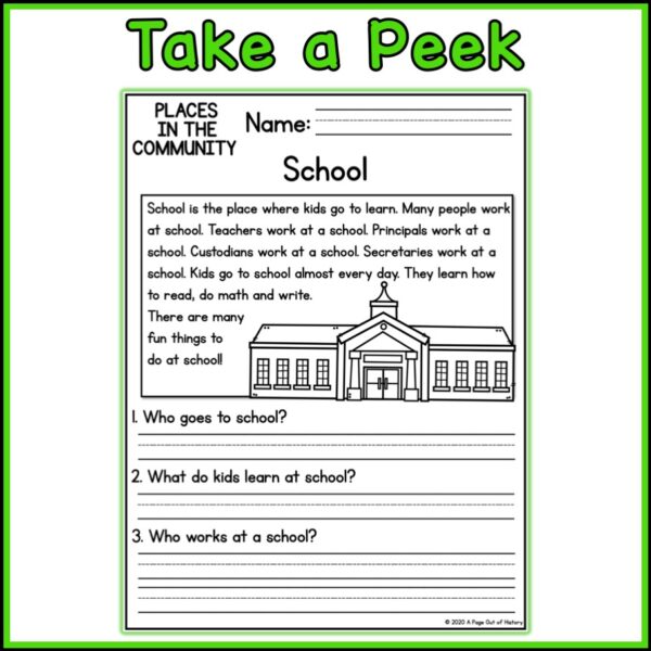 Places in the Community Social Studies Reading Comprehension Passages K ...