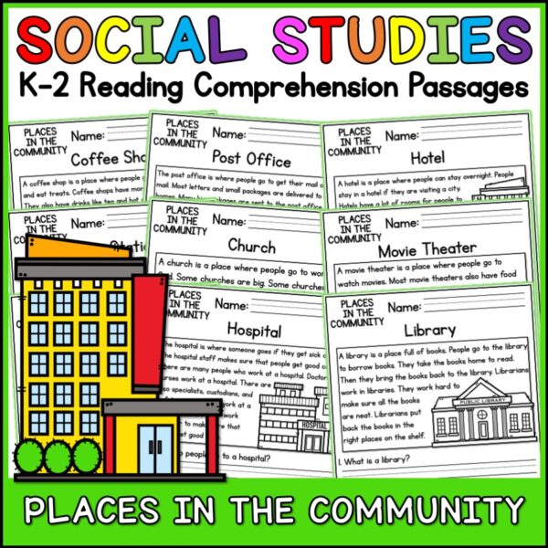 Places in the Community Social Studies Reading Comprehension Passages K ...