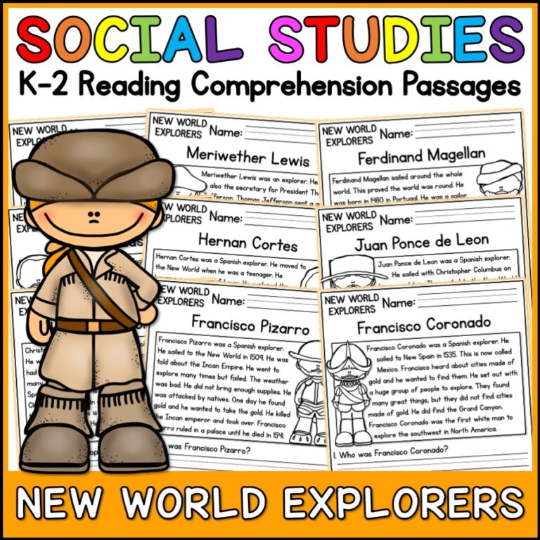 New World Explorers Social Studies Reading Comprehension Passages K-2 ...