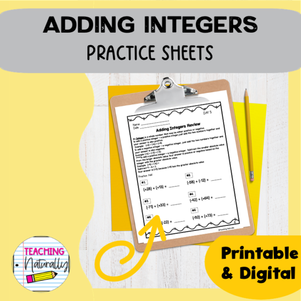 Adding Integers Practice Worksheets Printable and Digital - Made By ...
