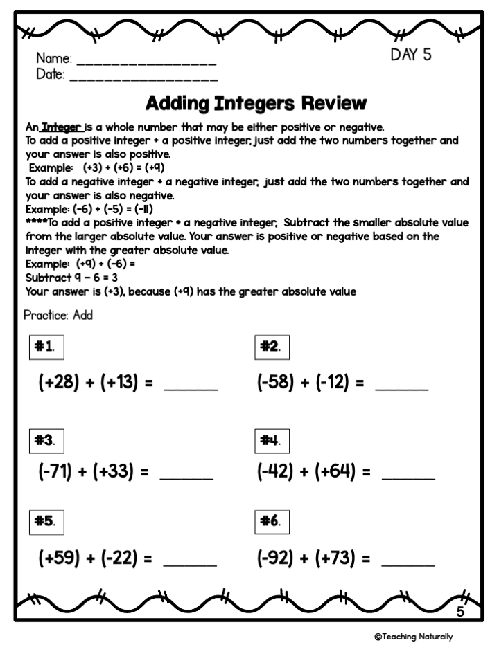 Adding Integers Practice Worksheets Printable and Digital - Made By ...
