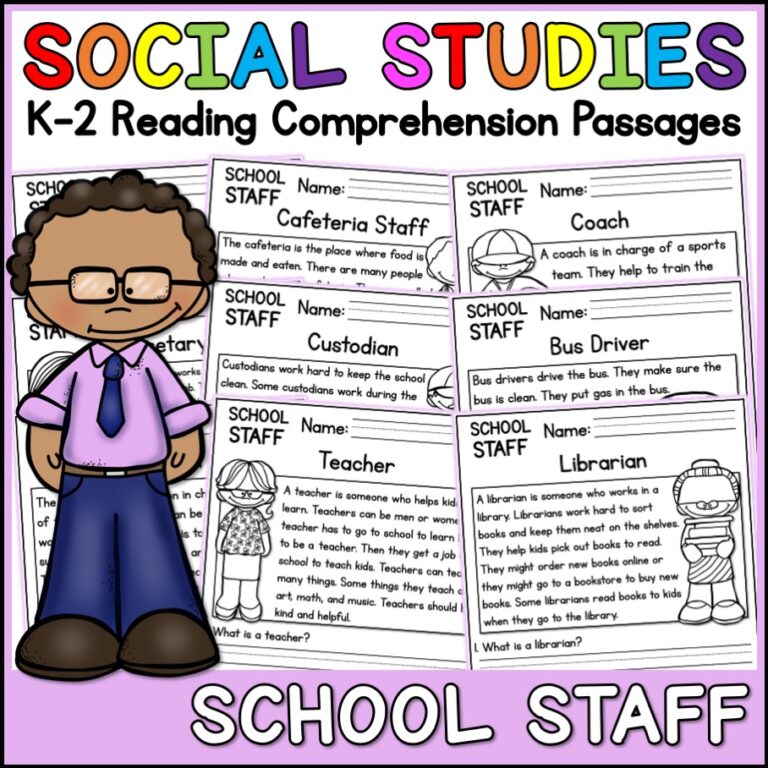 School Staff Social Studies Reading Comprehension Passages K-2 | Made ...