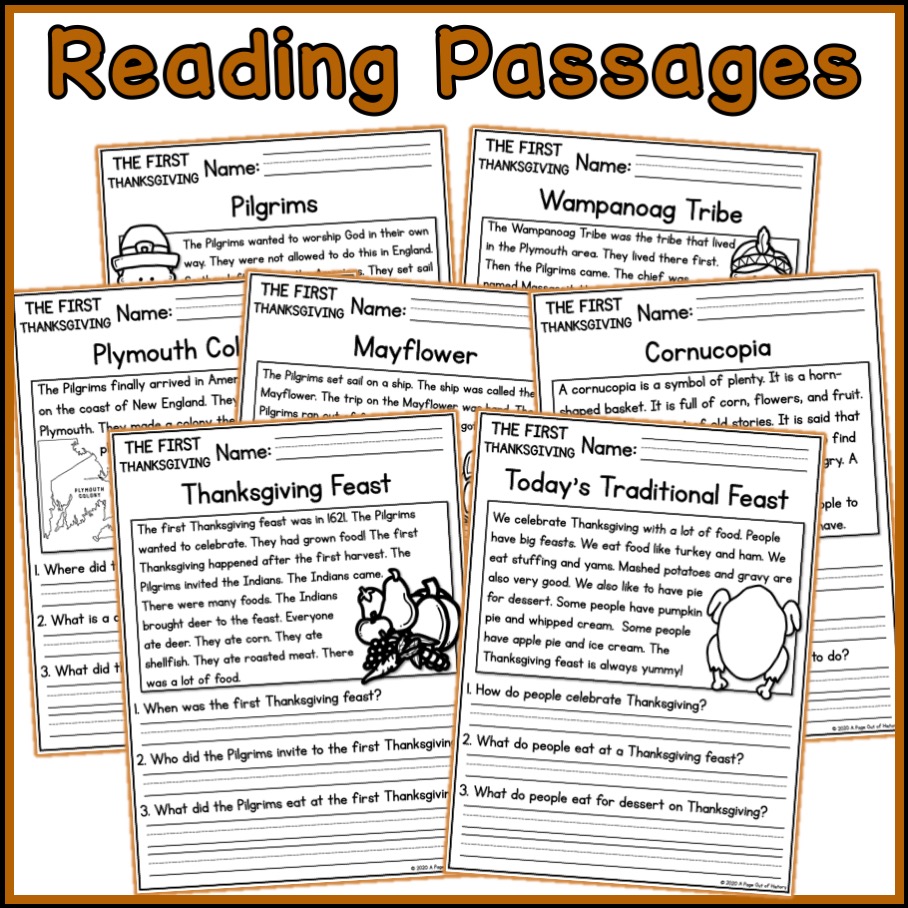 The First Thanksgiving Social Studies Reading Comprehension Passages K ...