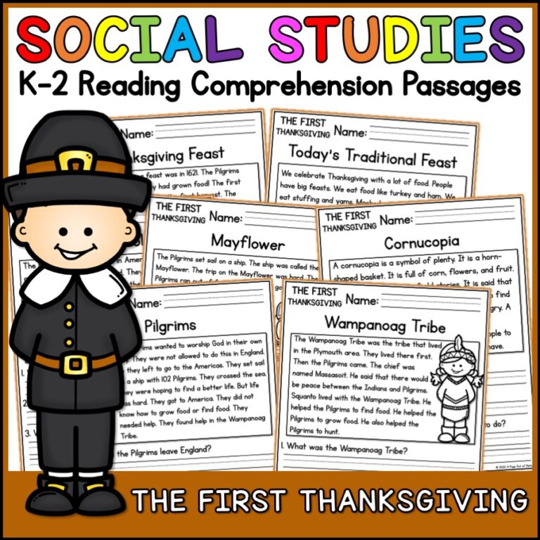 The First Thanksgiving Social Studies Reading Comprehension Passages K ...