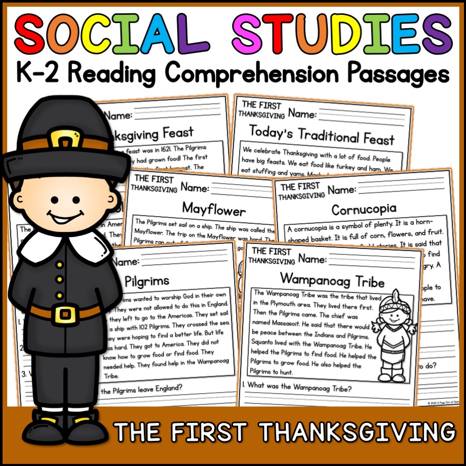 The First Thanksgiving Social Studies Reading Comprehension Passages K ...