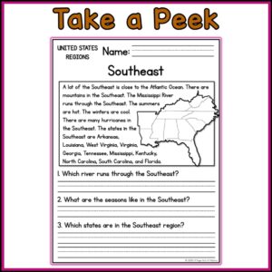United States Regions Reading Comprehension Passages K-2 | Made By Teachers