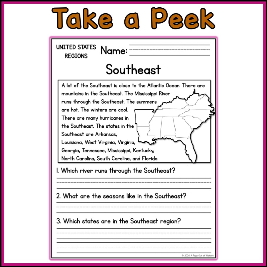 United States Regions Reading Comprehension Passages K-2 | Made By Teachers