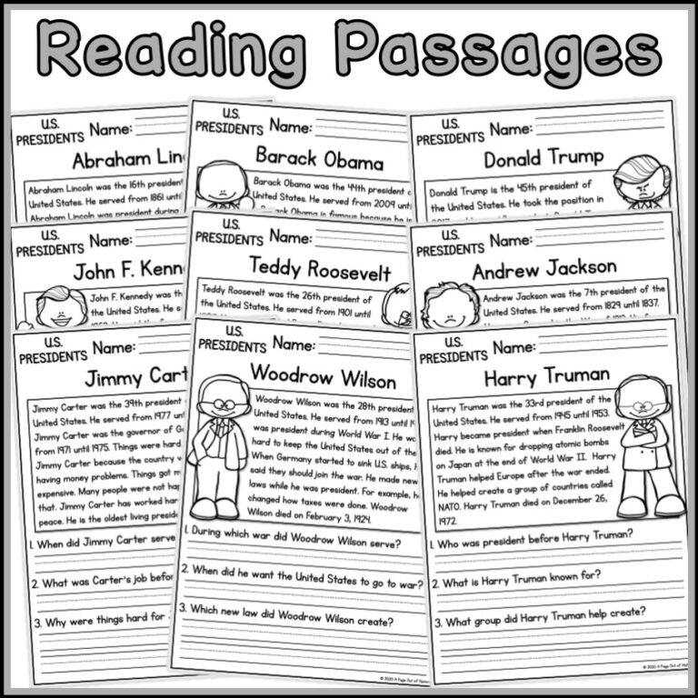 US Presidents Social Studies Reading Comprehension Passages | Made By ...