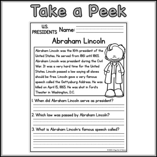 US Presidents Social Studies Reading Comprehension Passages | Made By ...