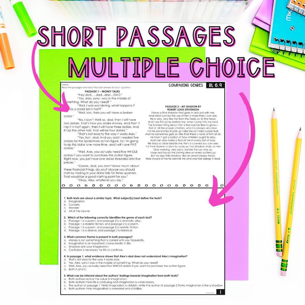 Comparing Genres Assessments - Pre and Post Test - RL 6.9 - Same Theme ...