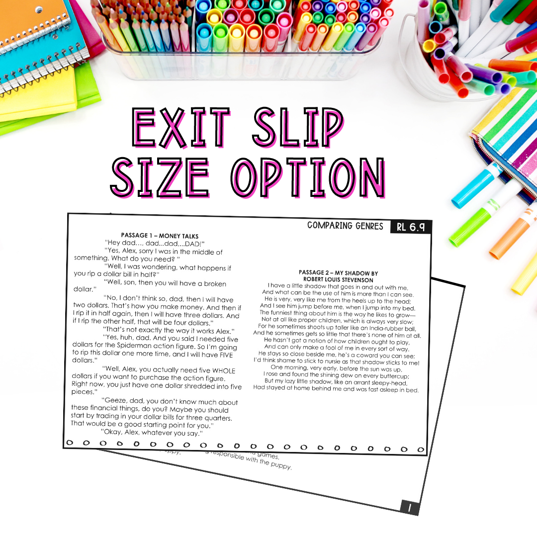 Comparing Genres Assessments - Pre and Post Test - RL 6.9 - Same Theme ...