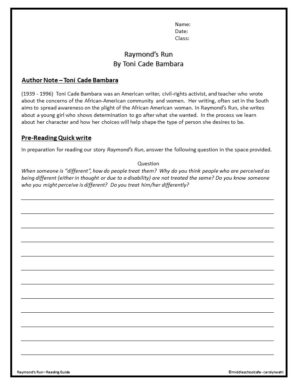 Raymond's Run Short Story Unit Reading Guide - Made By Teachers