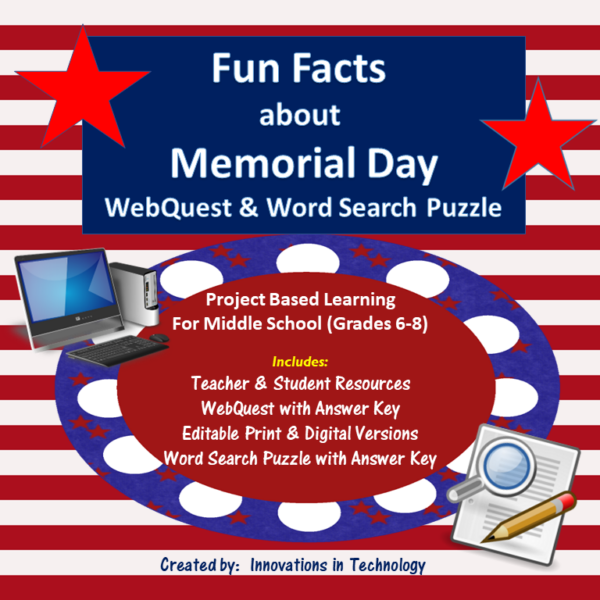 Fun Facts about Memorial Day - WebQuest & Word Search Puzzle - Made By ...
