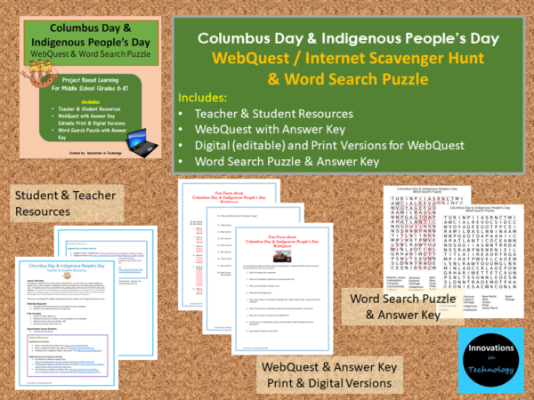Columbus Day & Indigenous People's Day WebQuest & Word Search Puzzle ...