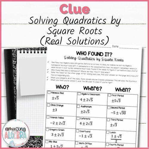 Solving Quadratics by Square Roots Clue Mystery Activity | Made By Teachers