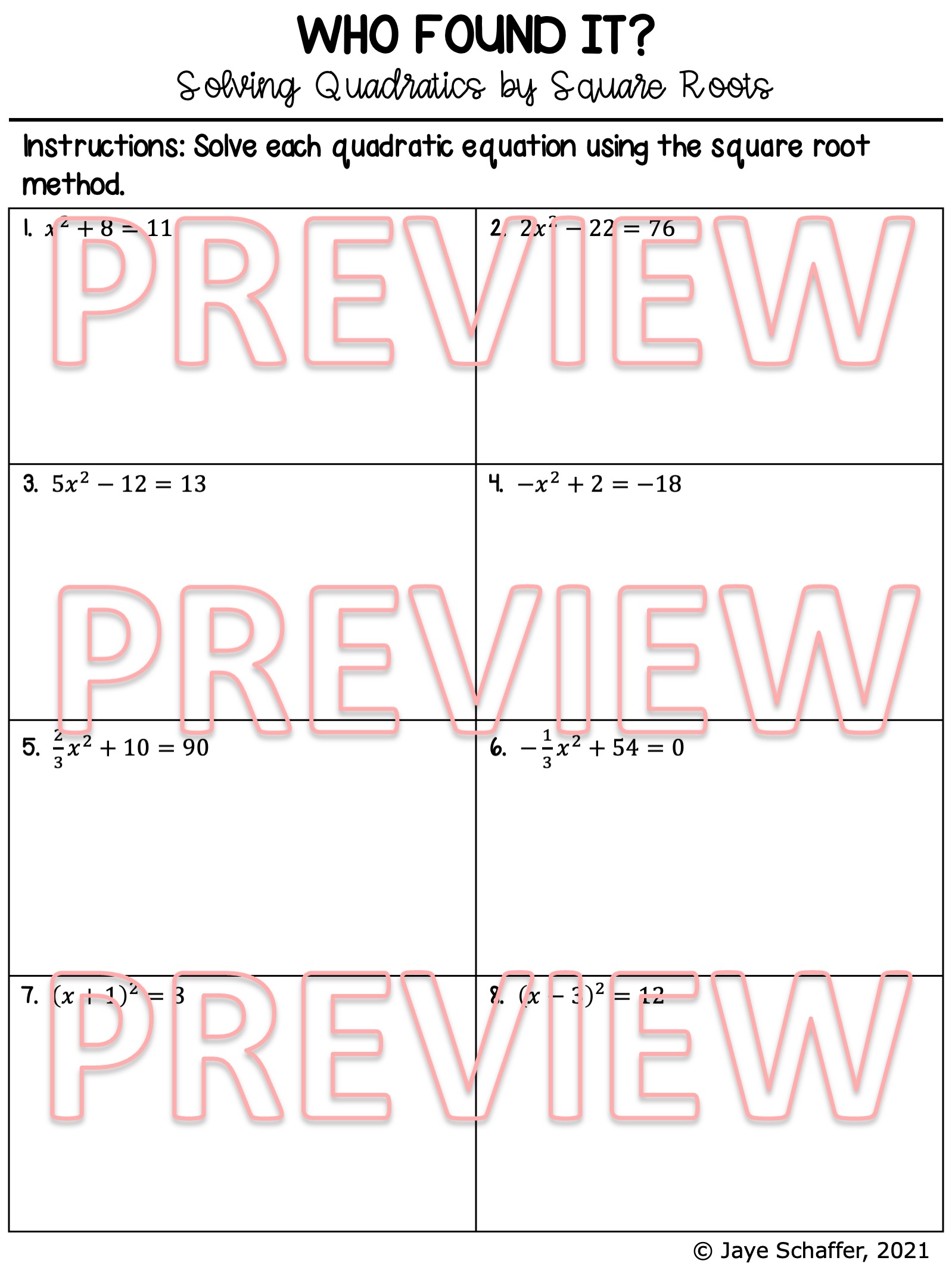 Solving Quadratics by Square Roots Clue Mystery Activity | Made By Teachers