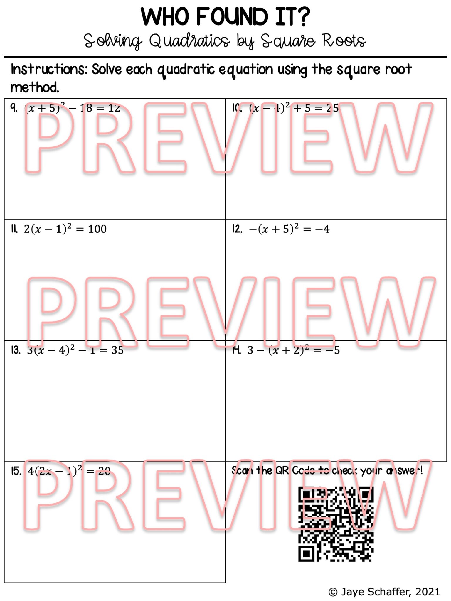 Solving Quadratics by Square Roots Clue Mystery Activity | Made By Teachers