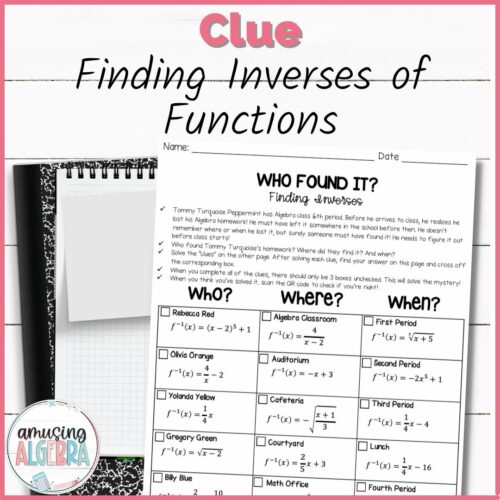 Finding Inverses of Functions Clue Mystery Activity | Made By Teachers