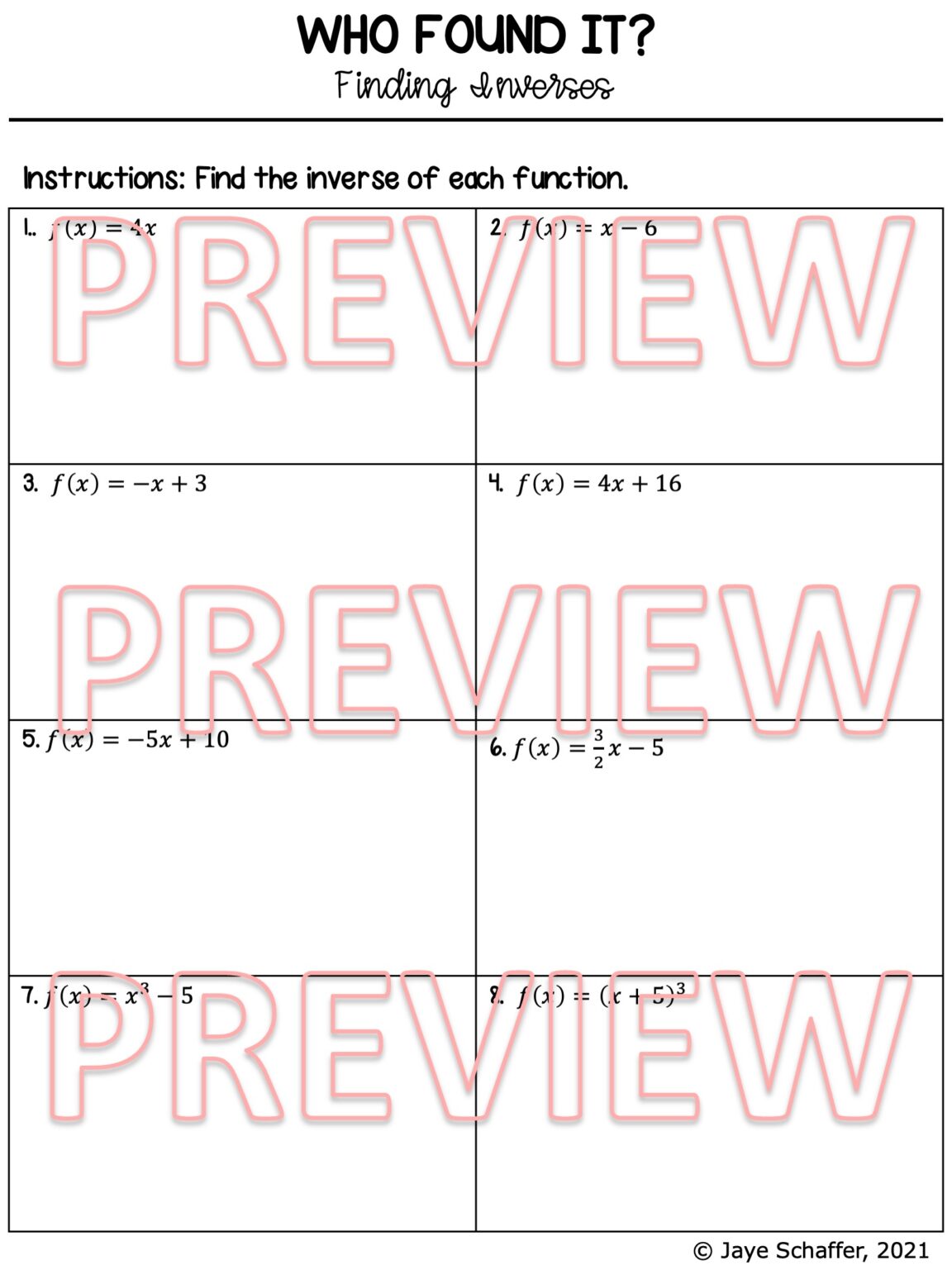 Finding Inverses of Functions Clue Mystery Activity - Made By Teachers