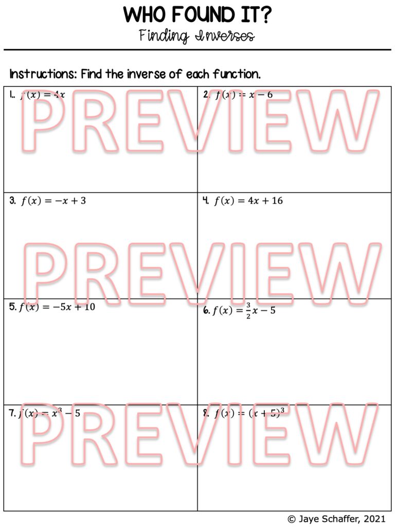 Finding Inverses of Functions Clue Mystery Activity | Made By Teachers