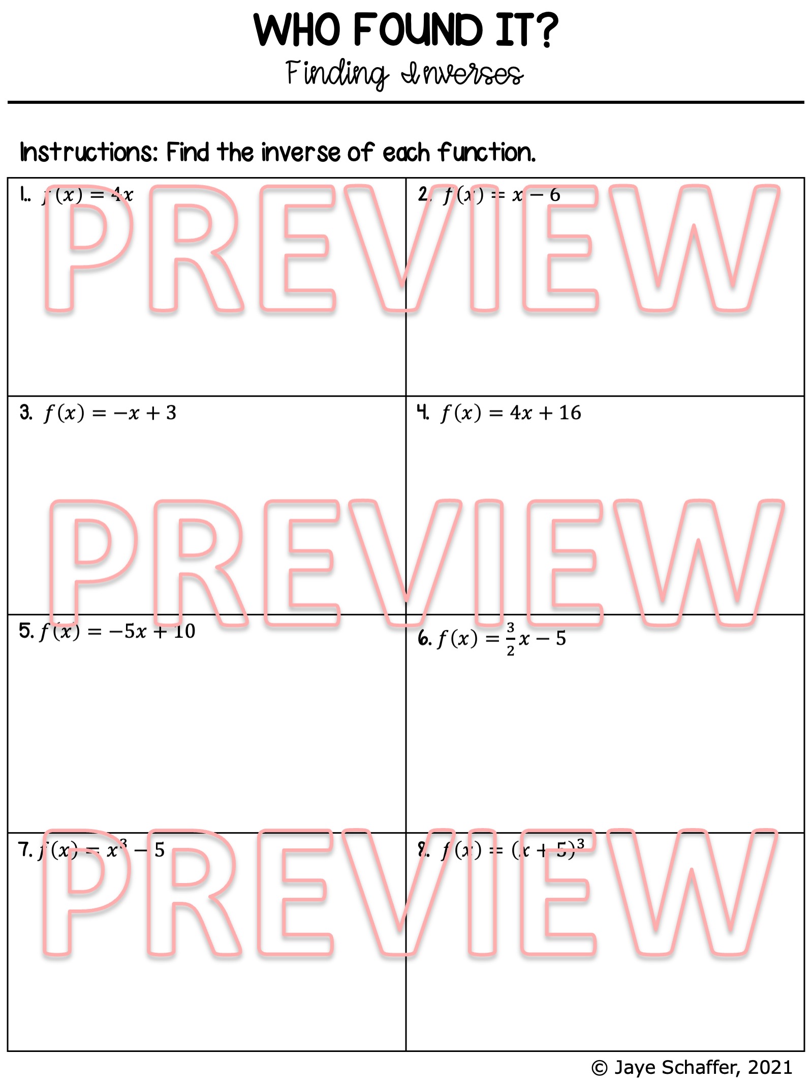 Finding Inverses of Functions Clue Mystery Activity | Made By Teachers