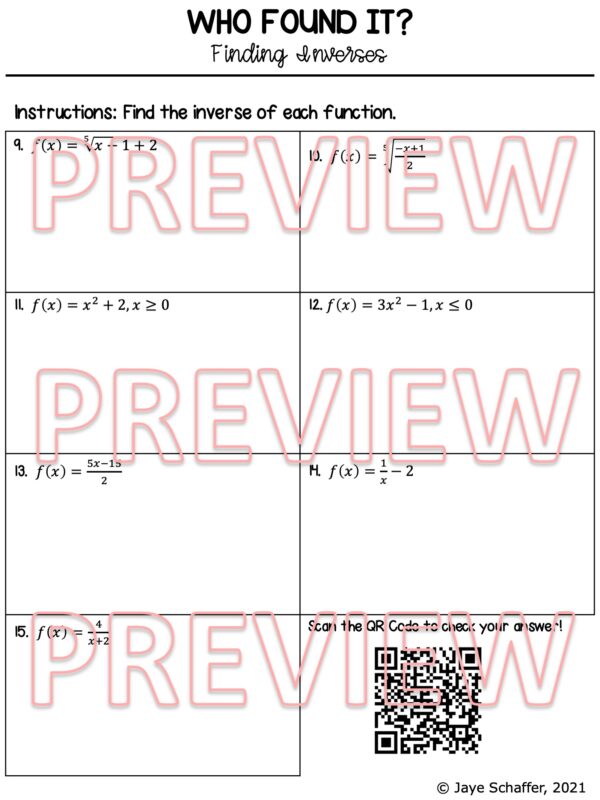 Finding Inverses of Functions Clue Mystery Activity | Made By Teachers