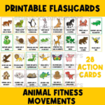 Animal Fitness Movement Flashcards | Kids Exercises | Flash Cards for ...