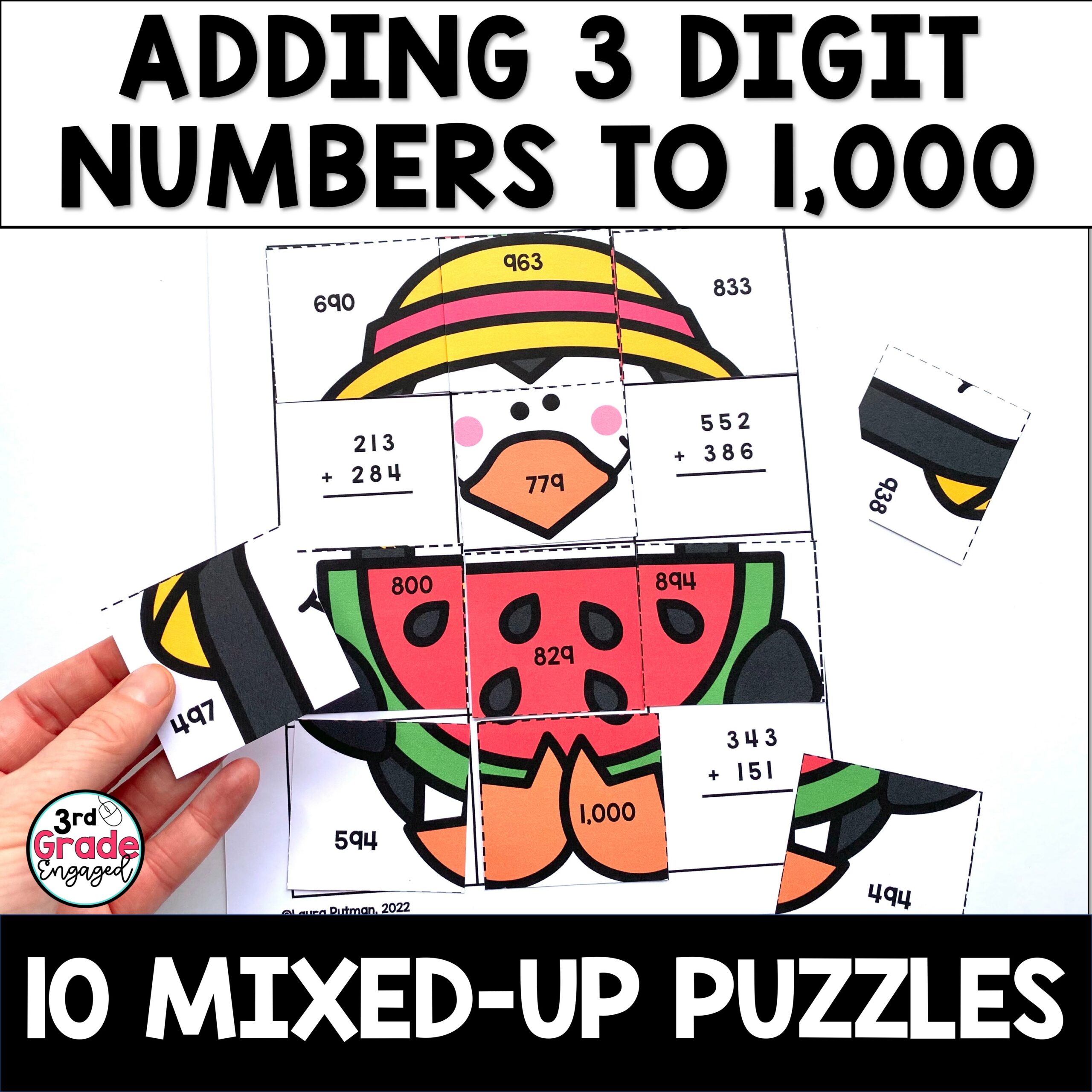 Adding 3 Digit Numbers To 1000 Printable Addition Puzzles Made By 