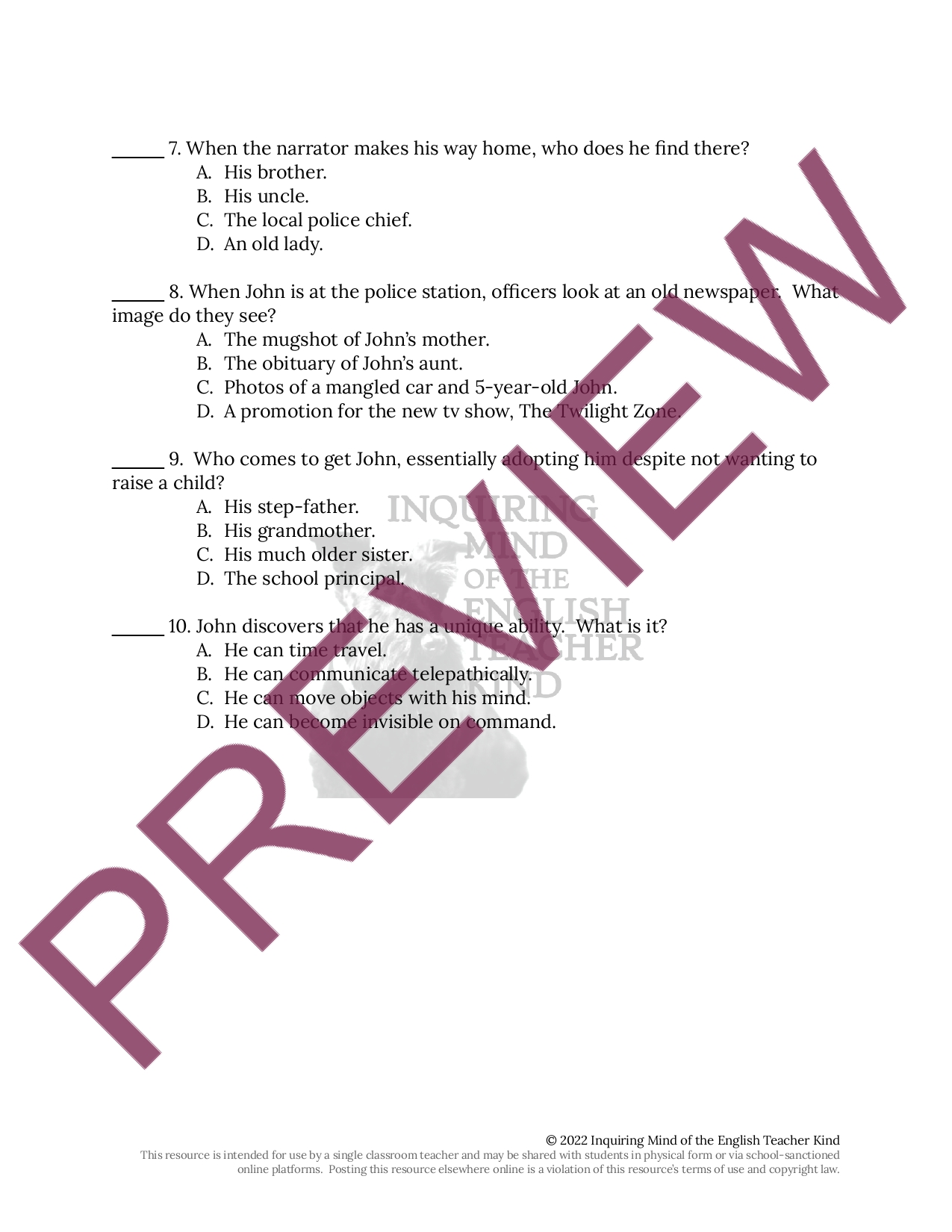 "Backward Step" by Paul Jennings Quiz and Answer Key | Made By Teachers