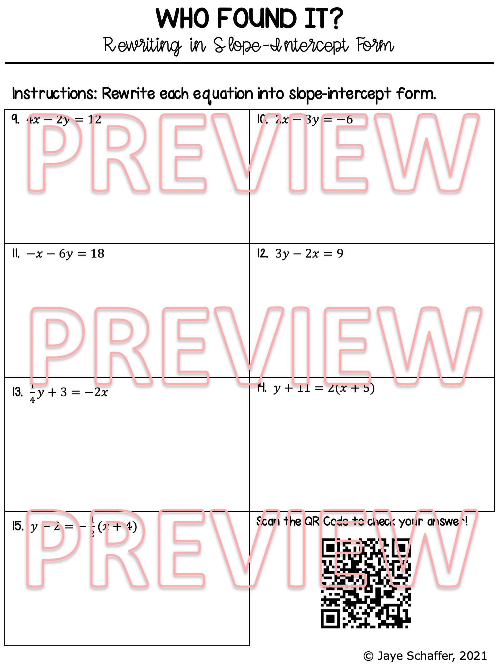 Rewriting Equations into Slope Intercept Form Clue Mystery Activity ...