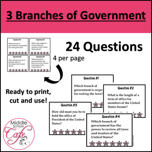 3 Branches of US Government Task Cards | Made By Teachers