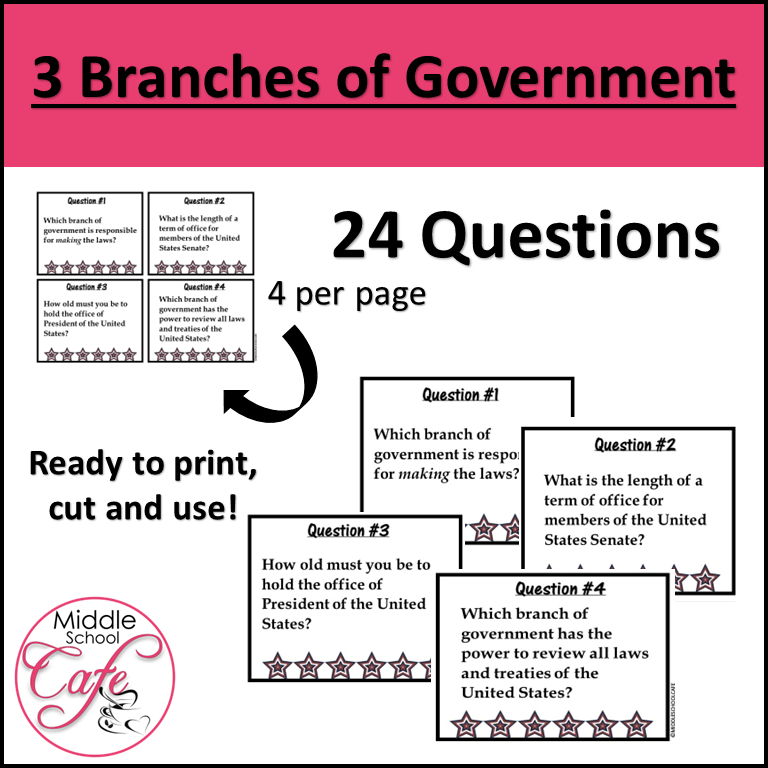 3 Branches of US Government Task Cards - Made By Teachers