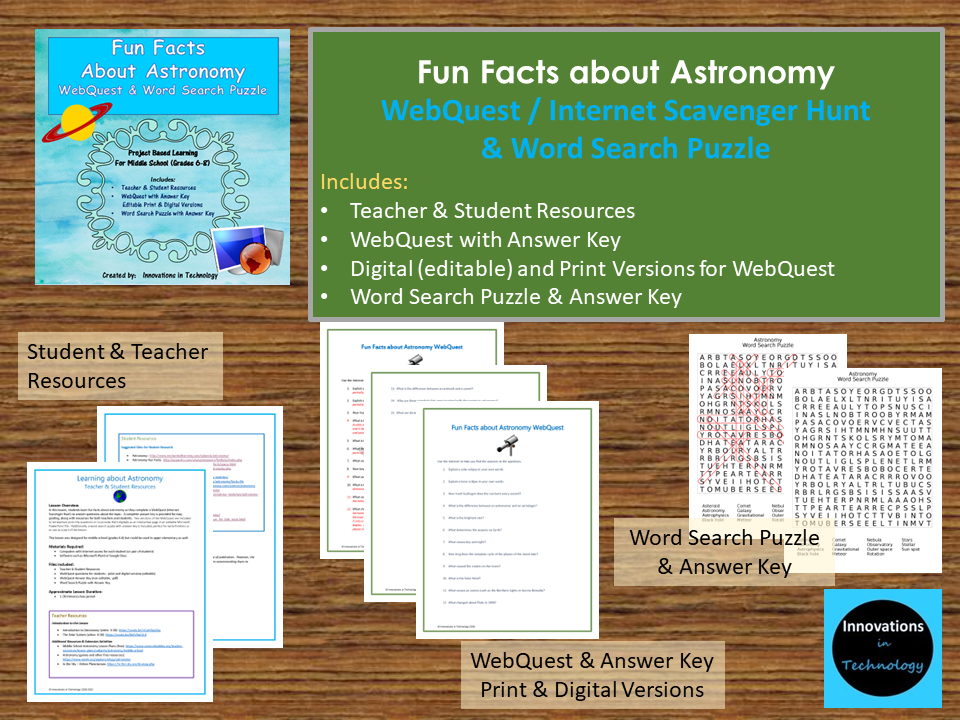 Astronomy - WebQuest & Word Search Puzzle | Made By Teachers