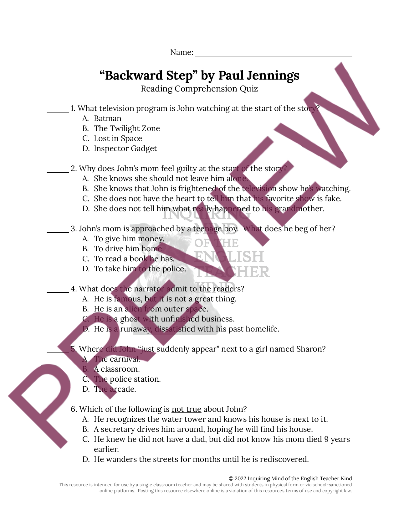 "Backward Step" by Paul Jennings Quiz and Close Reading Bundle - Made ...